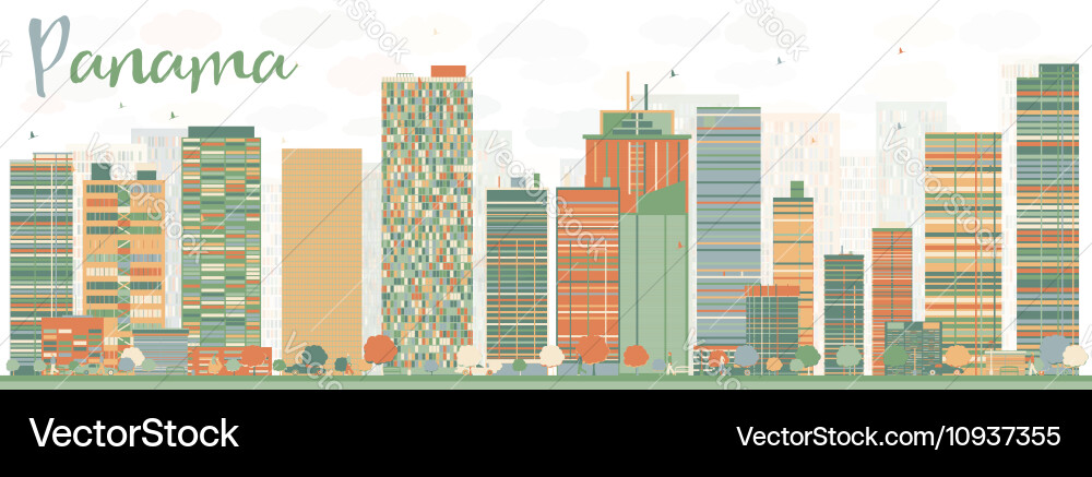 Abstract Panama Skyline with Color Buildings Vector Image