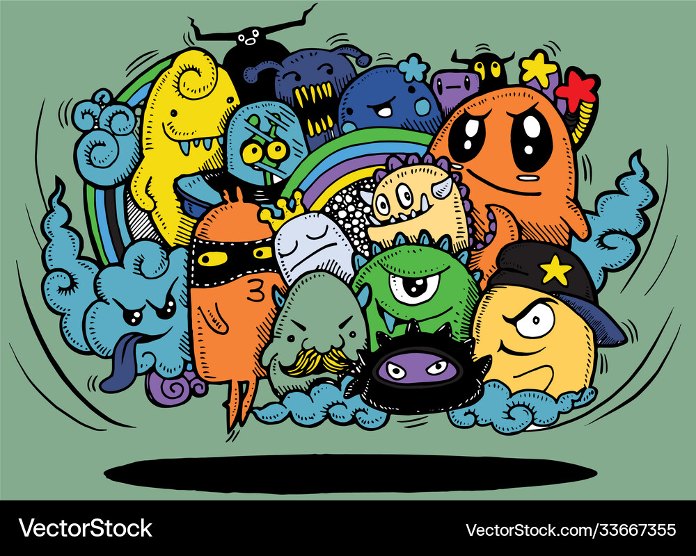 Angry cartoon monsterhand drawn crazy doodle Vector Image
