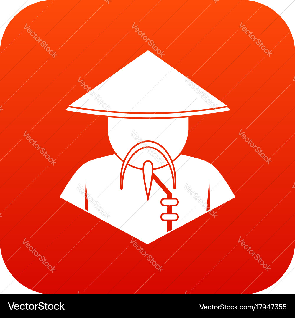 Asian man in conical hat icon digital red Vector Image