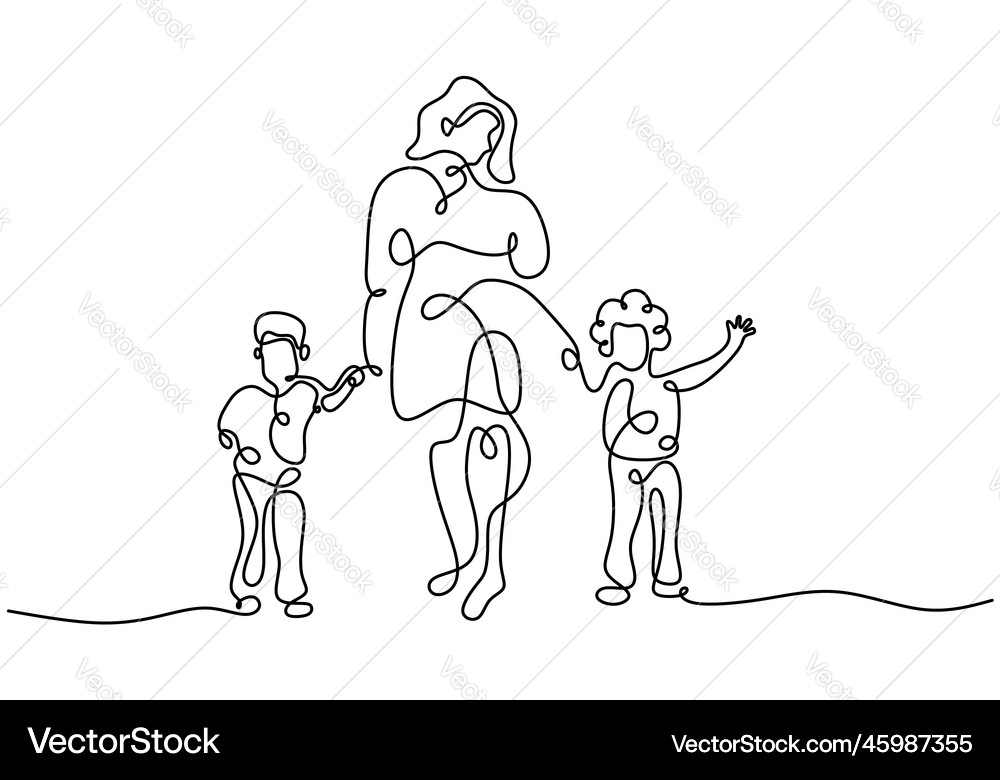 Happy mom with her two children in continuous Vector Image