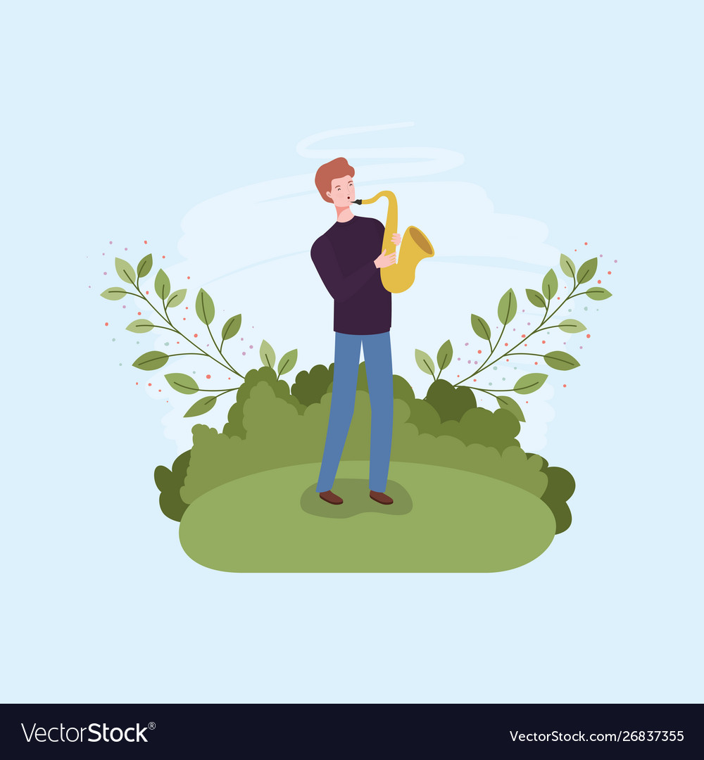 Man playing saxophone instrument character Vector Image