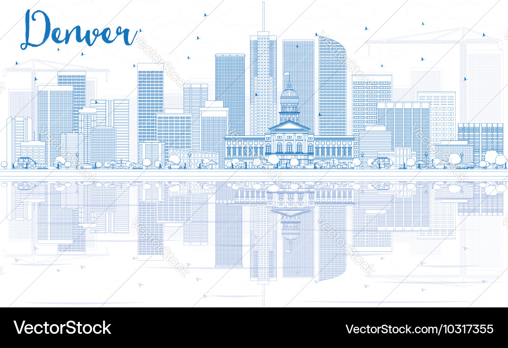 Outline Denver Skyline with Blue Buildings Vector Image