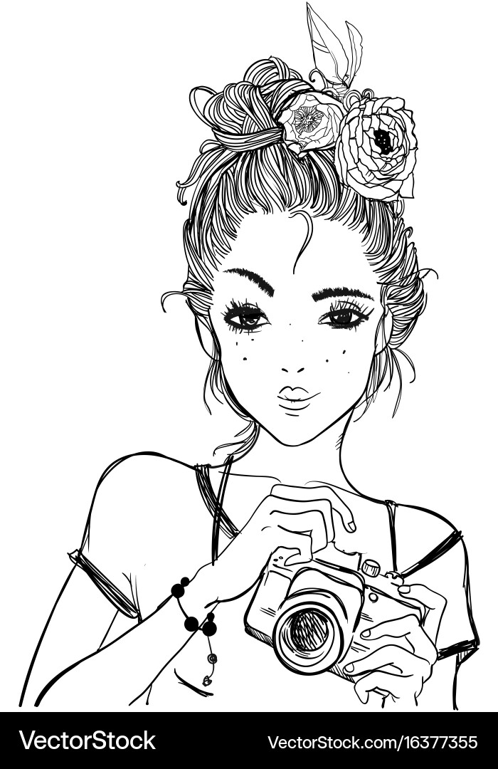 Portrait a young woman with camera Royalty Free Vector Image