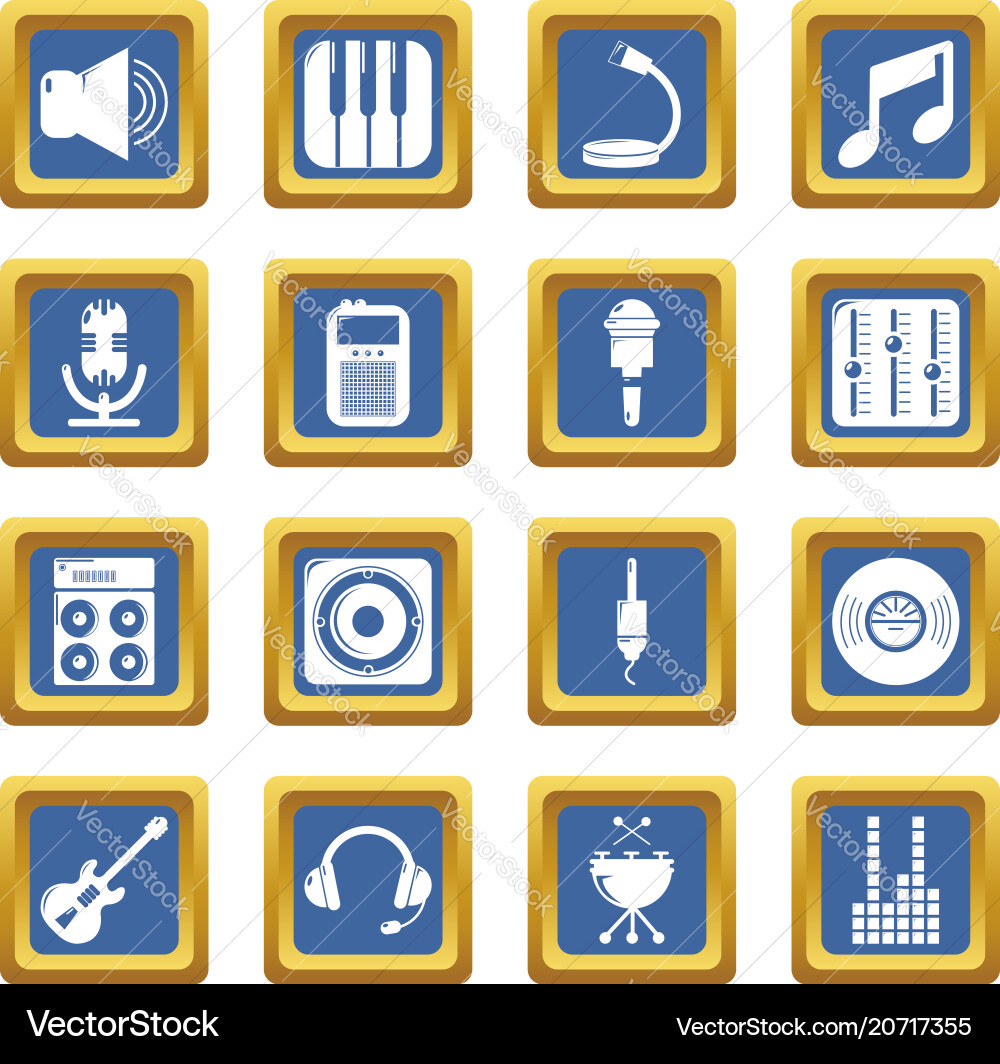 Recording studio symbols icons set blue square Vector Image