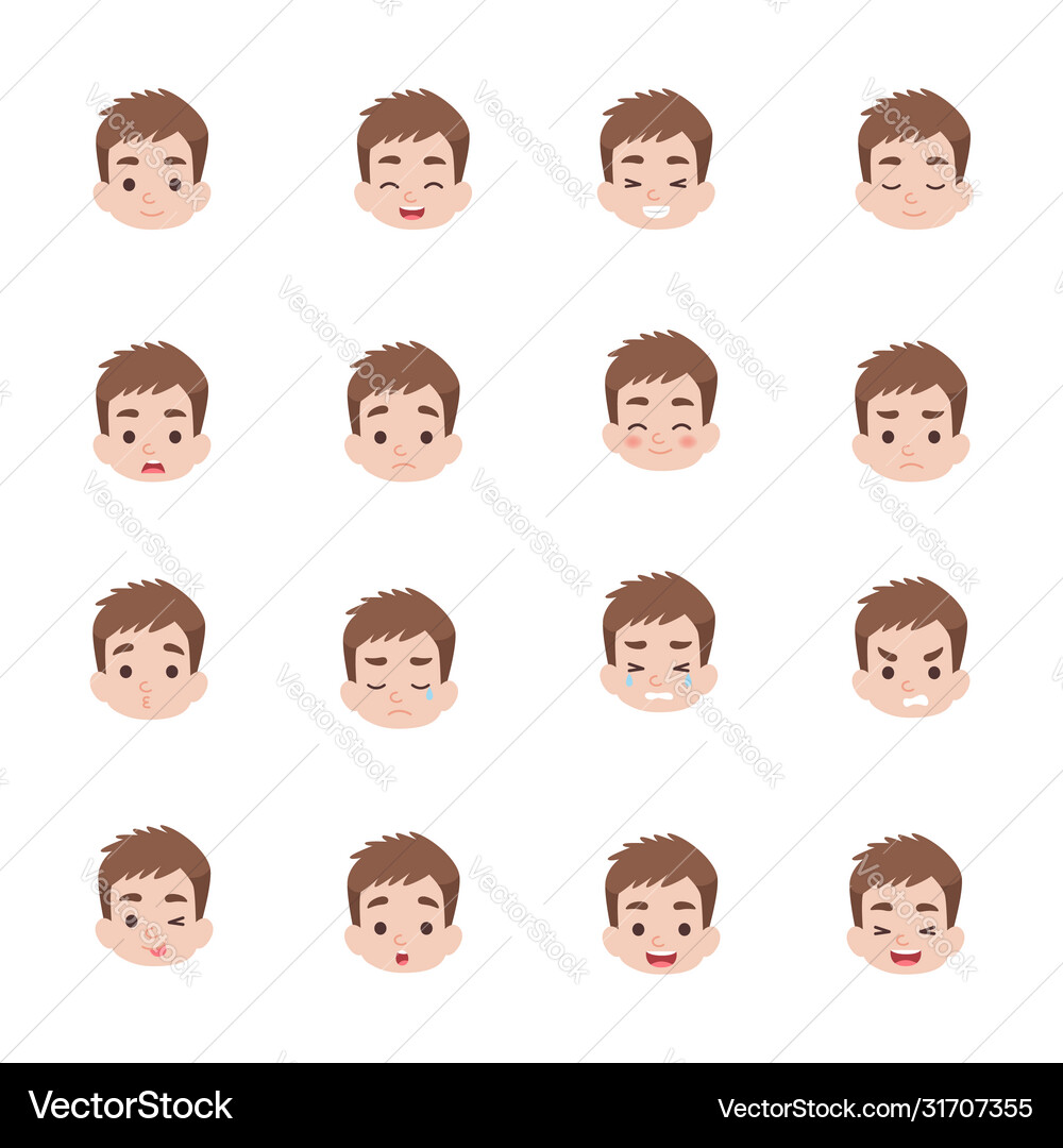 Set face emotions little boy character Royalty Free Vector