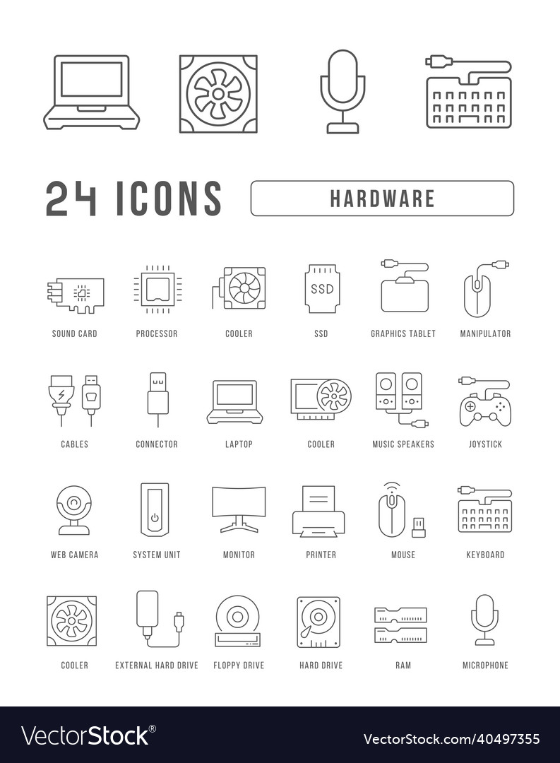 Set of linear icons of hardware Royalty Free Vector Image