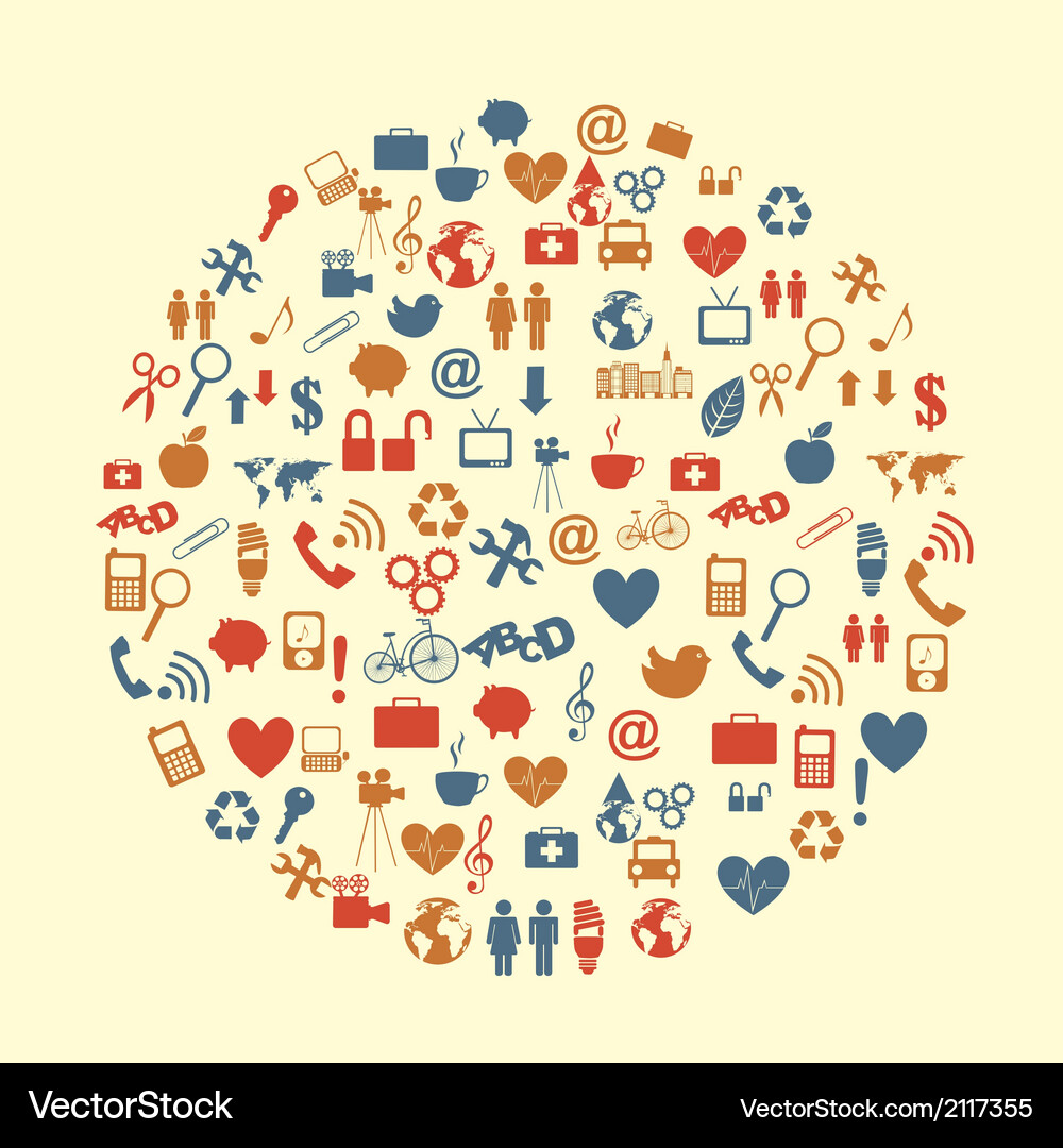 Vintage icons in circular shape over beige Vector Image