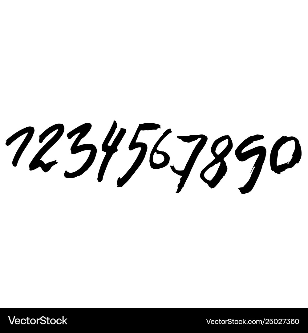 Calligraphic ink numbers dry brush Royalty Free Vector Image