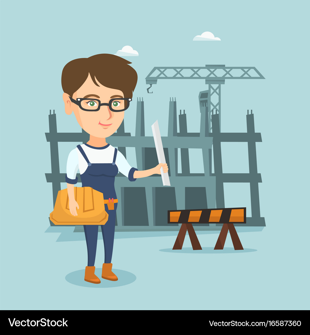 Caucasian engineer holding hard hat and blueprint Vector Image
