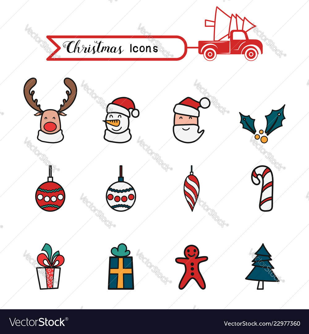Christmas line art color icons set Royalty Free Vector Image