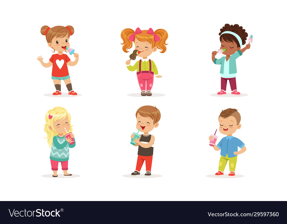 Collection cute happy boys and girls enjoying Vector Image
