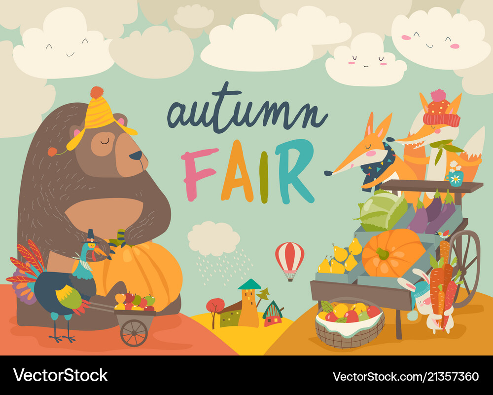 Cute animals on autumn fair Royalty Free Vector Image