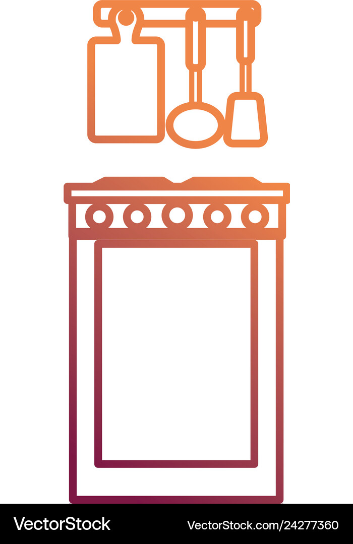 Kitchen oven with cutleries hanging Royalty Free Vector