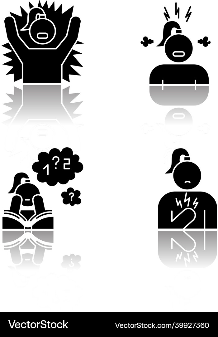 Pms symptoms drop shadow black glyph icons set Vector Image