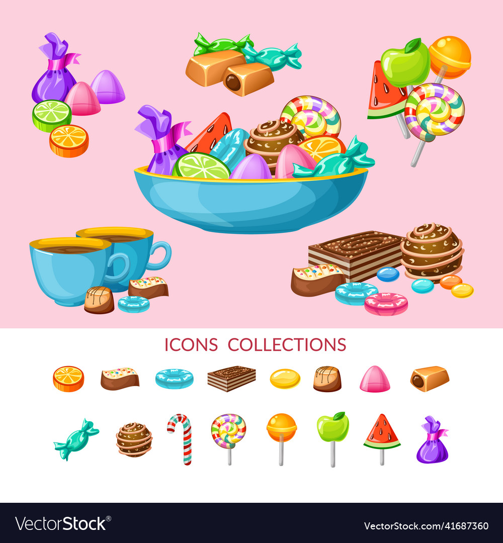 Sweet candy icon set composition Royalty Free Vector Image