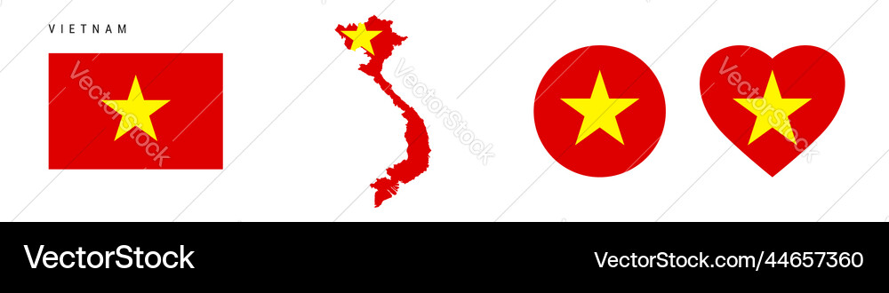 Vietnam flag in different shapes icon set flat Vector Image