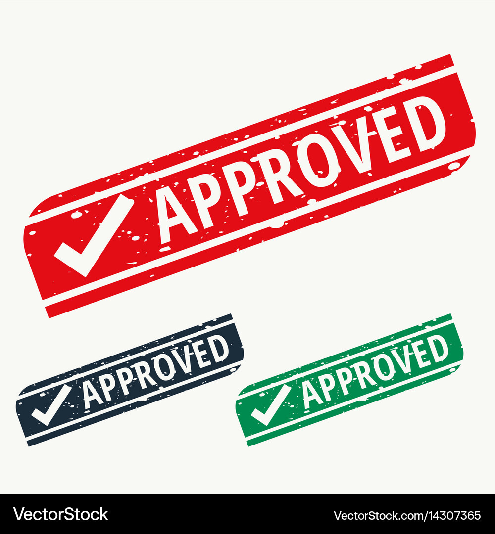 Approved stamp sign in different colors Royalty Free Vector