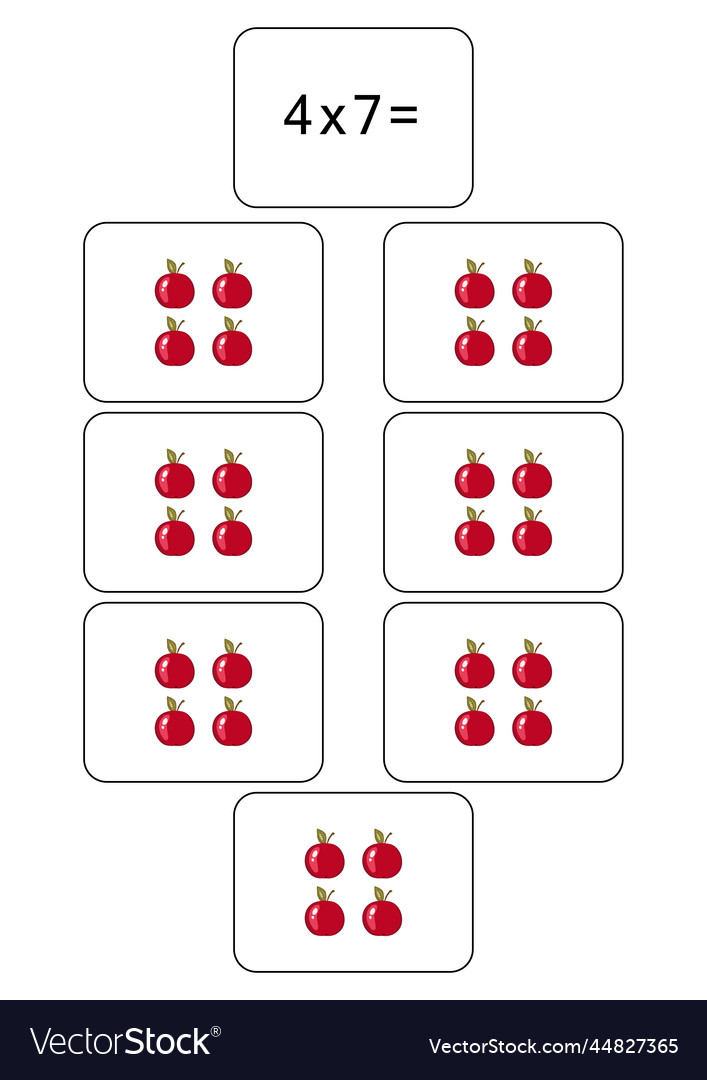 Multiplication table of 4 maths card Royalty Free Vector