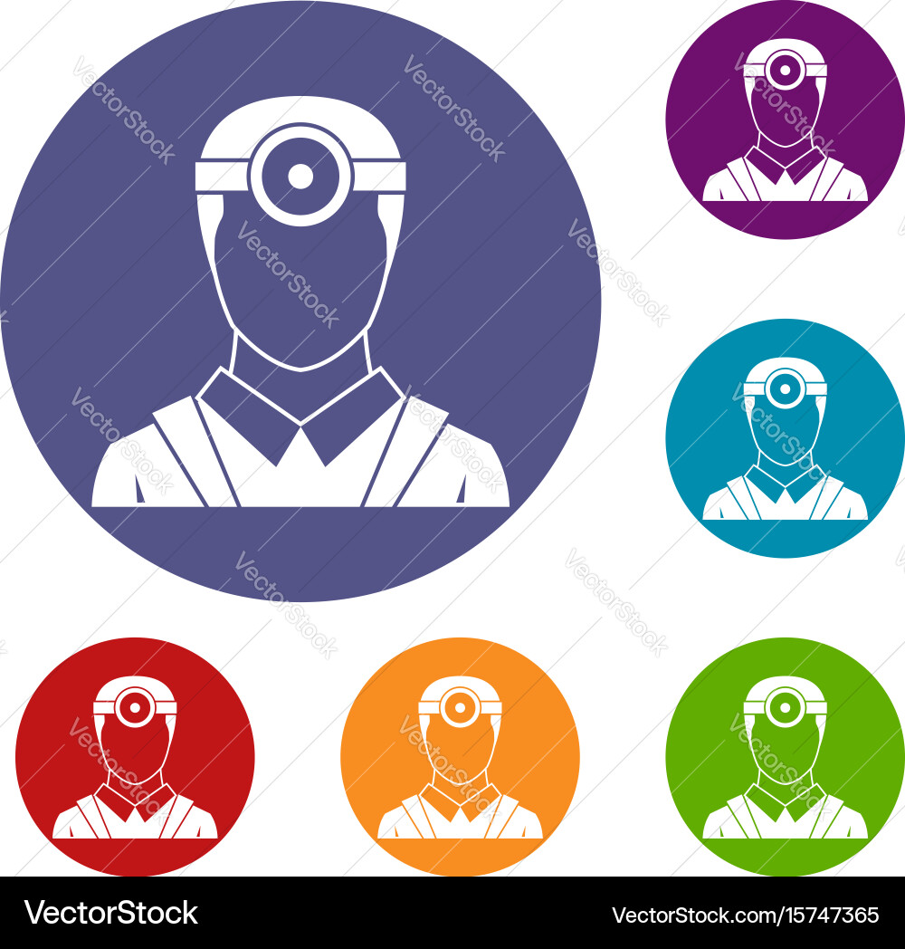 Ophthalmologist with head mirror icons set Vector Image