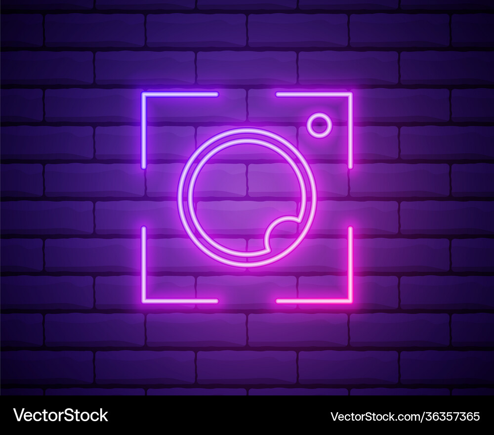 Photo camera pink neon icon sign studio Royalty Free Vector