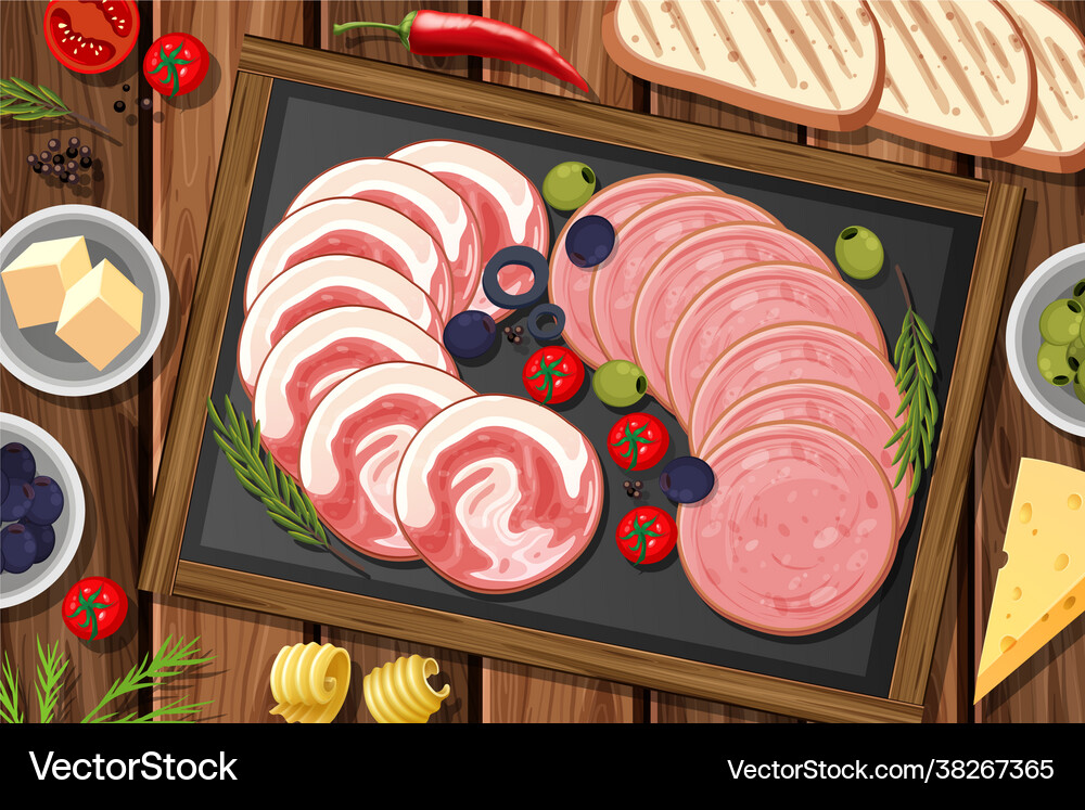 Platter cold meats and smoked meats Royalty Free Vector