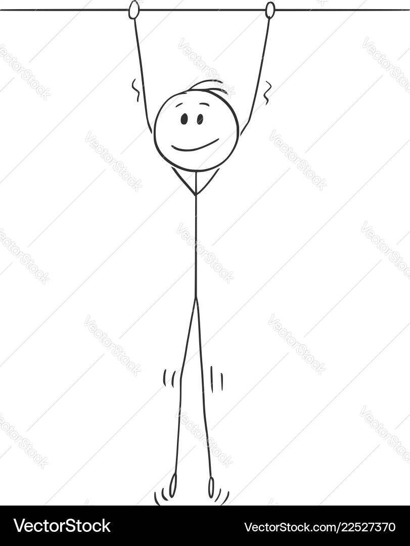 Cartoon smiling man hanging high Royalty Free Vector Image