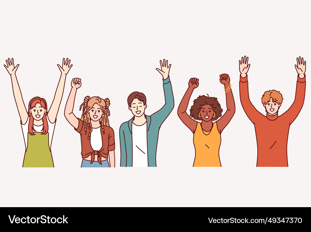 Group of children waving and celebrating start Vector Image