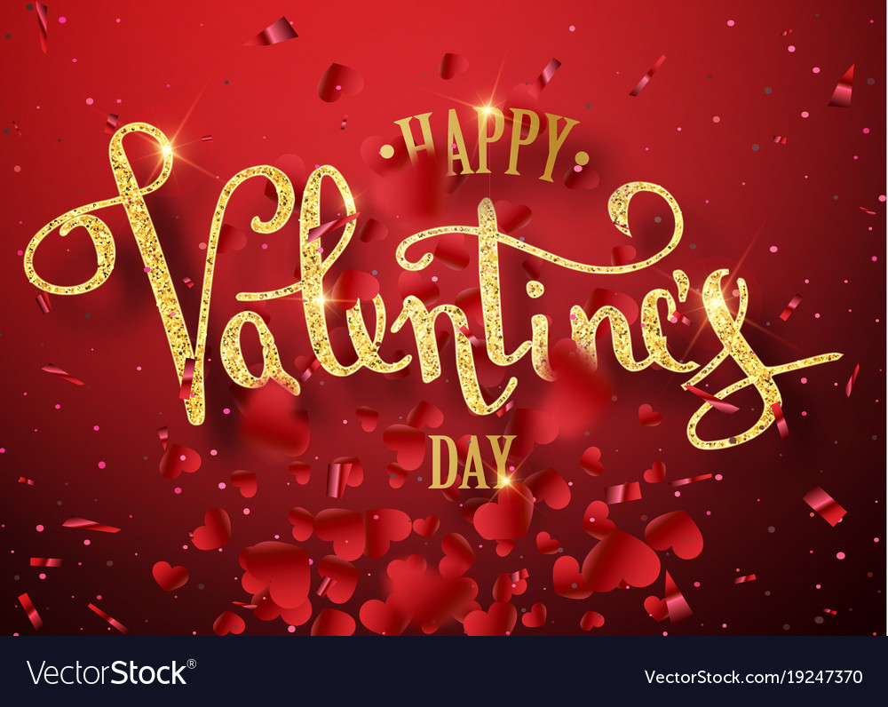 Happy Valentines Day Gold Handwritten Text Vector Image