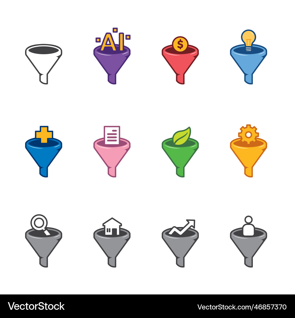 Sales funnel flat icons set Royalty Free Vector Image