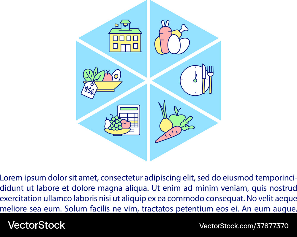 School meal concept line icons with text Vector Image
