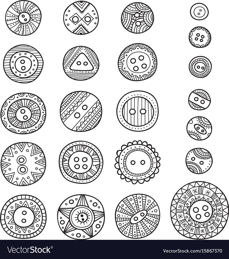 Set of cloth buttons in different boho style Vector Image