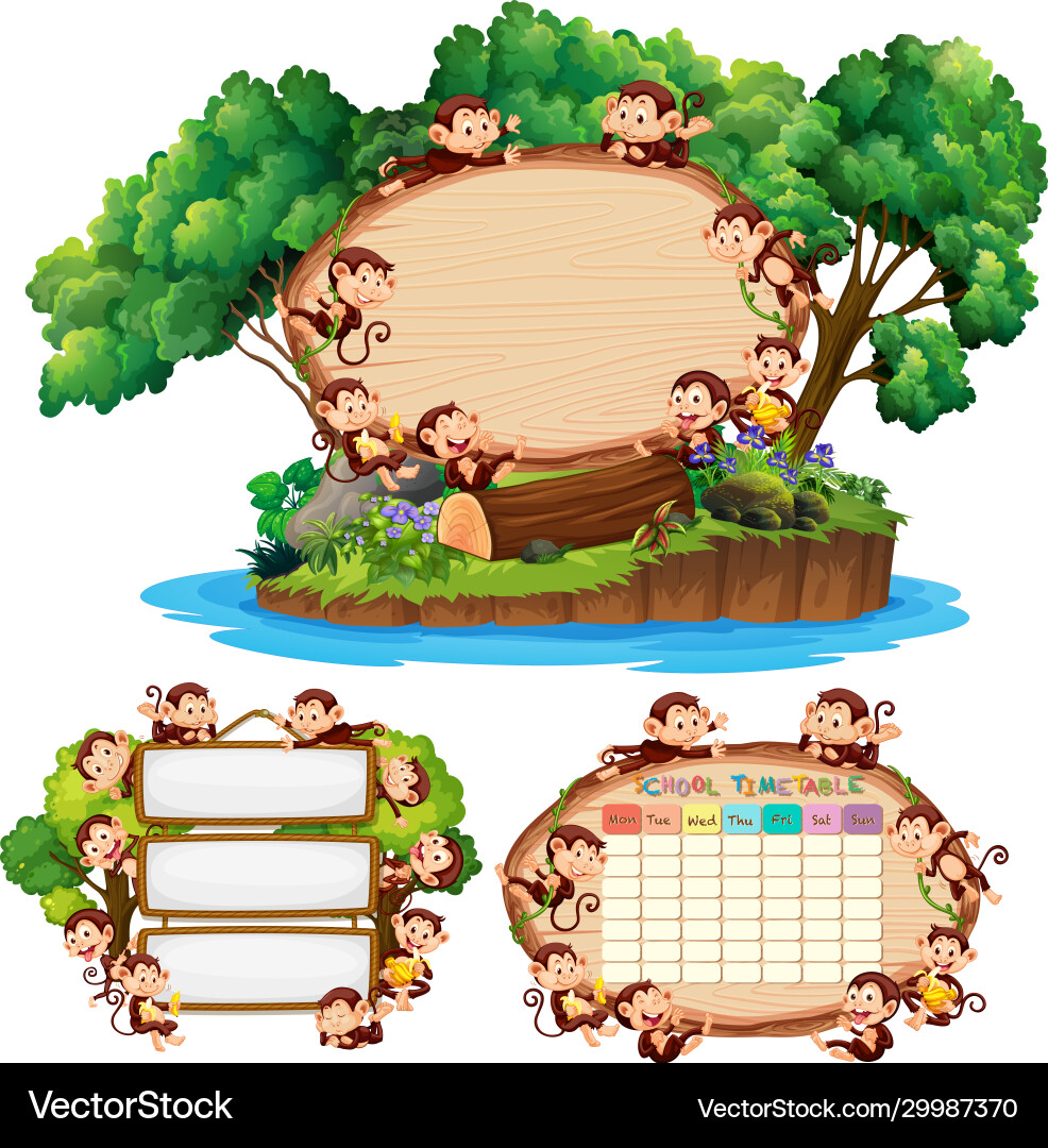 Three board template with happy monkeys in Vector Image