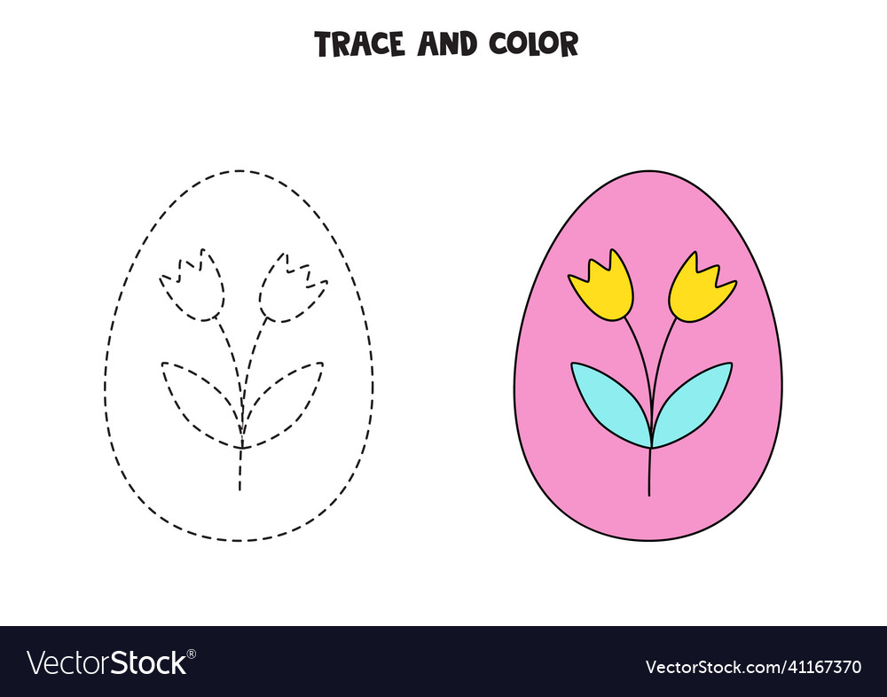 Trace and color cute colorful easter egg Vector Image
