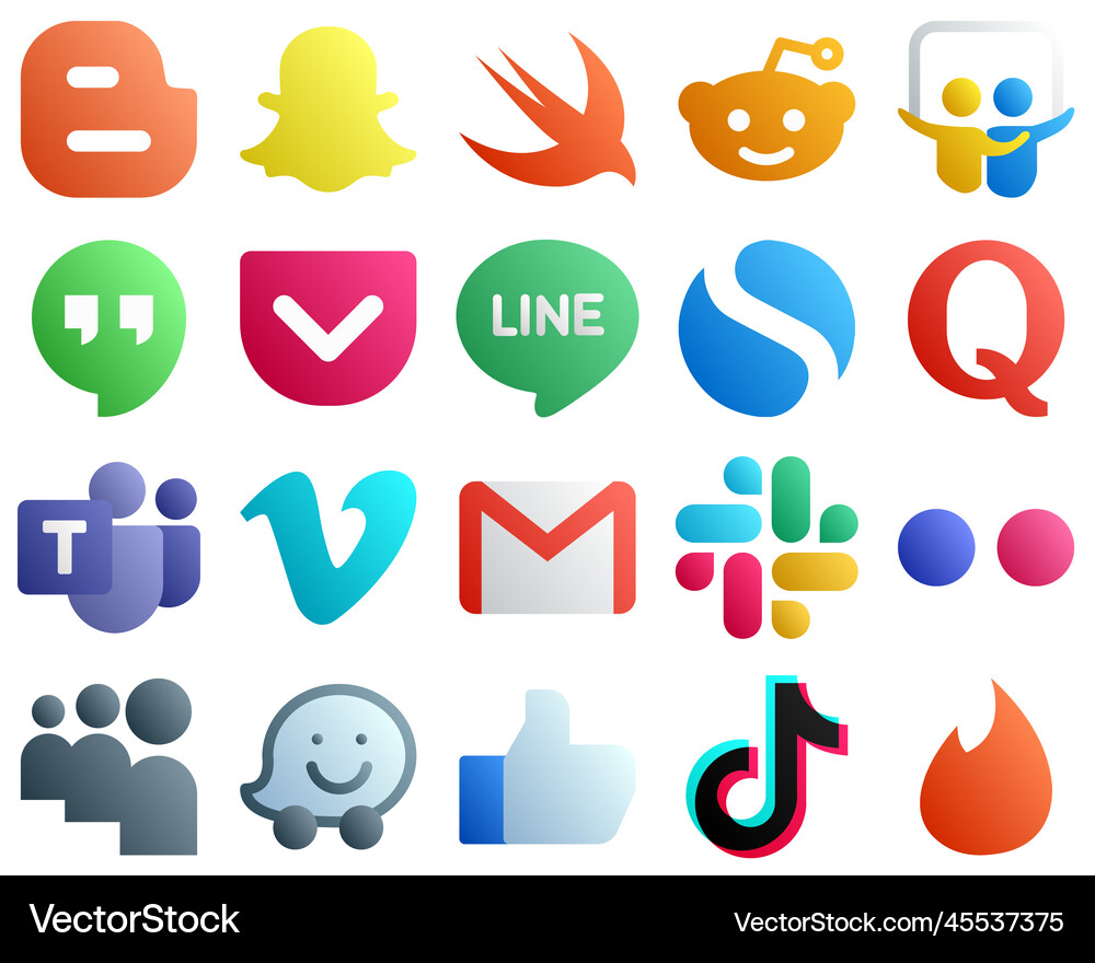 20 elegant gradient social media icons Royalty Free Vector