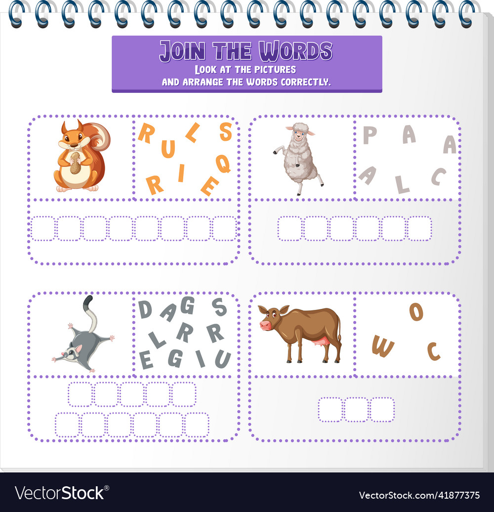 Arrange the letters in order with pictures Vector Image