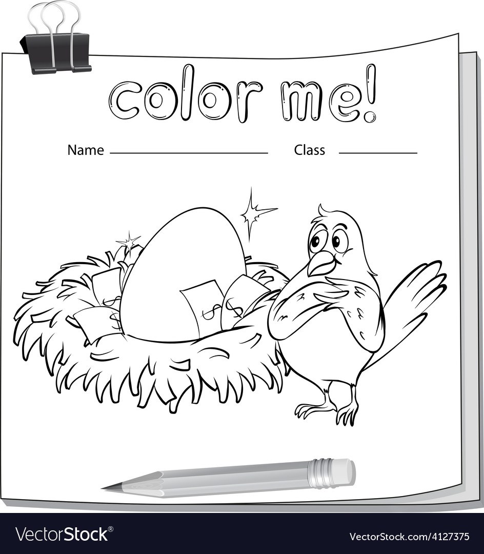 Coloring worksheet with a bird beside nest Vector Image