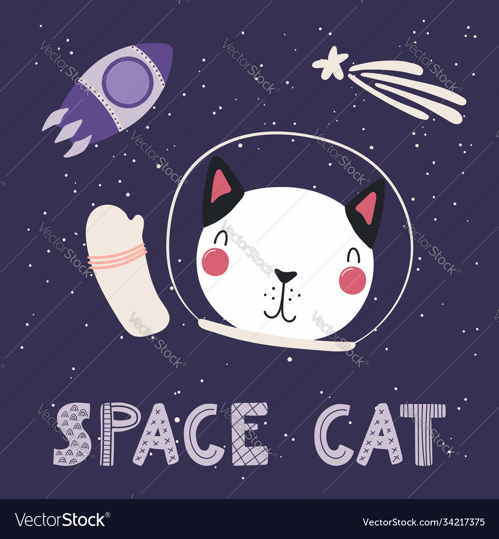 Cute cat in space Royalty Free Vector Image - VectorStock