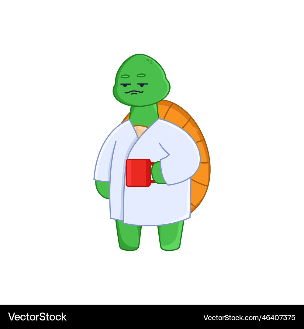Funny turtle cartoon character holding coffee mug Vector Image