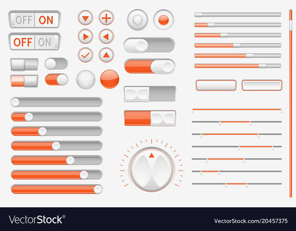 Gray orange interface buttons sliders Royalty Free Vector