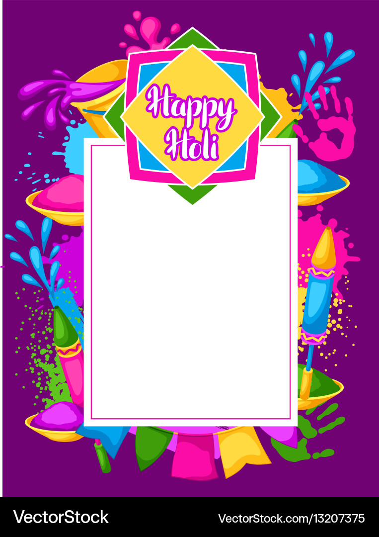 Happy holi colorful frame buckets Royalty Free Vector Image