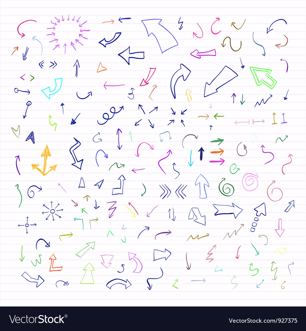 Set colorful hand drawn arrows Royalty Free Vector Image