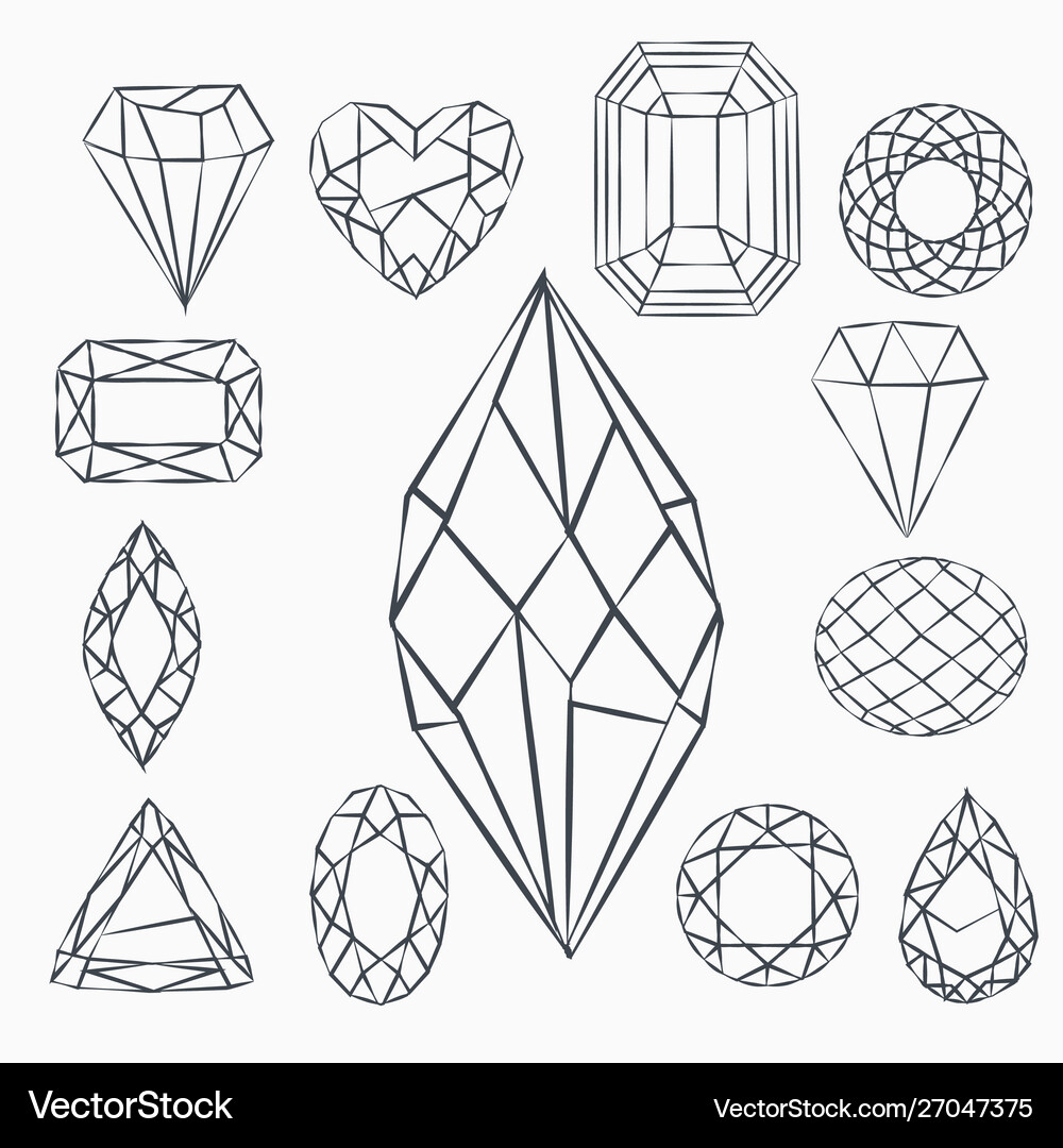 Set geometric crystals shapes trendy Royalty Free Vector