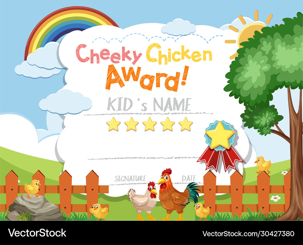 Certificate template design cheeky chicken award Vector Image