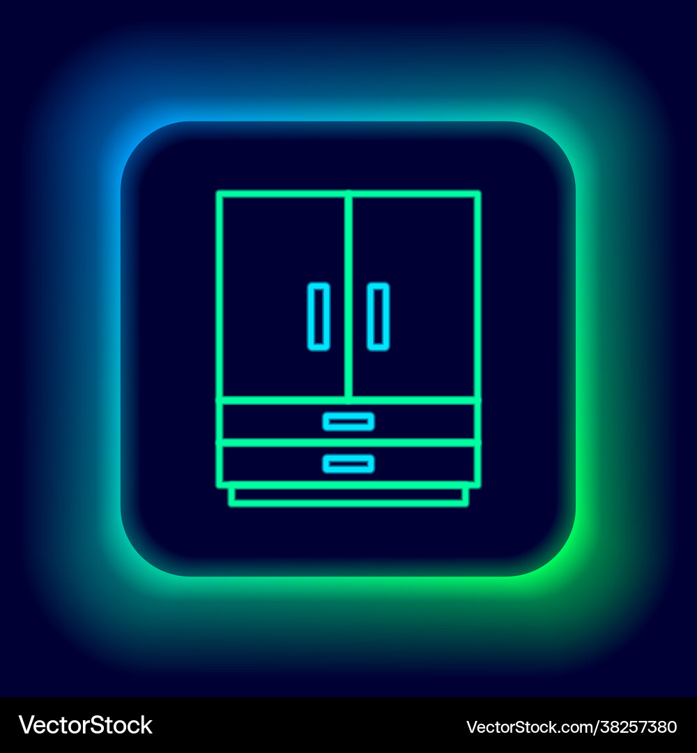 Glowing neon line wardrobe icon isolated on black Vector Image
