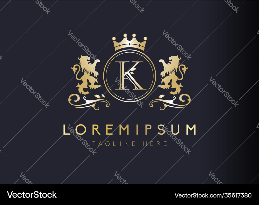 Heraldic lion initial letter k logo design Vector Image