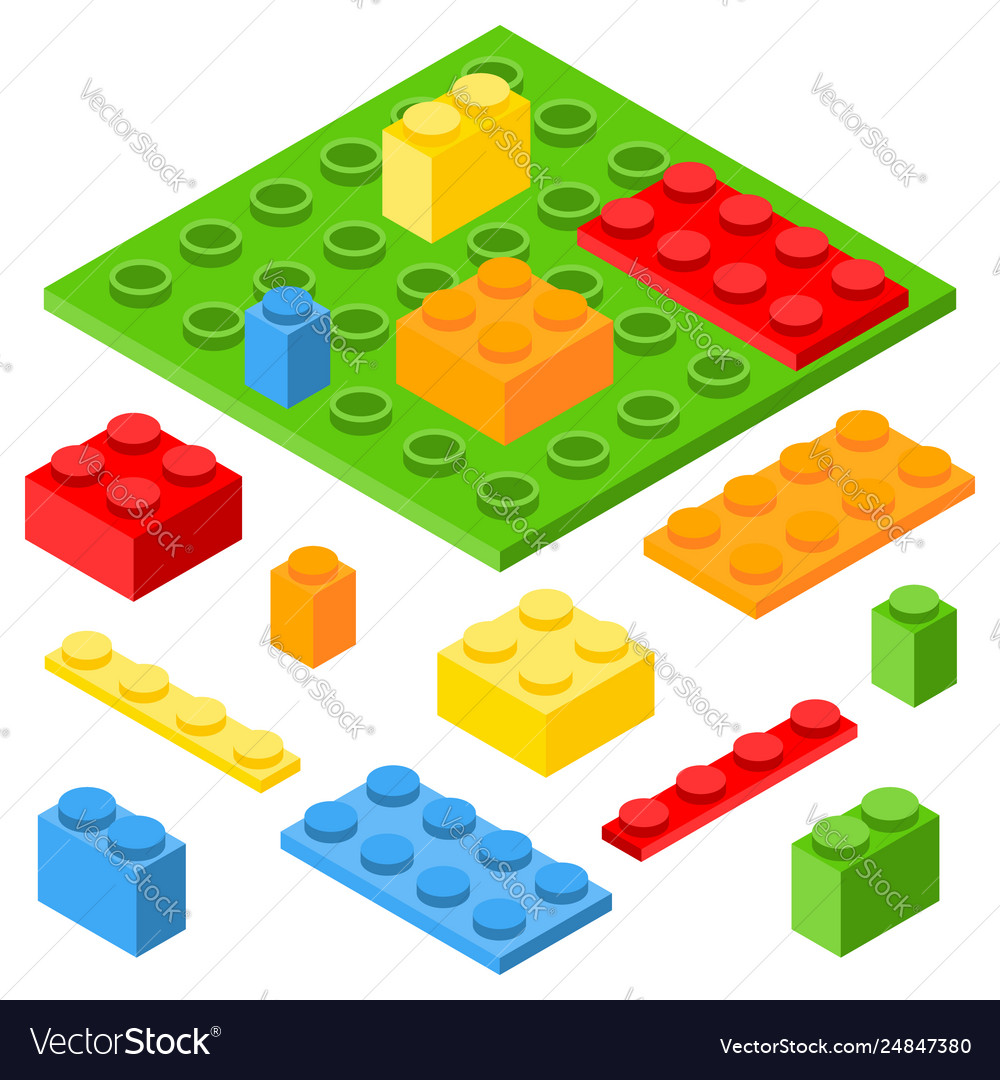 Isometric plastic constructor blocks and bricks Vector Image