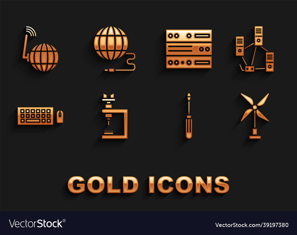 Set microscope computer network wind turbine Vector Image Set microscope computer network wind turbine Vector Image