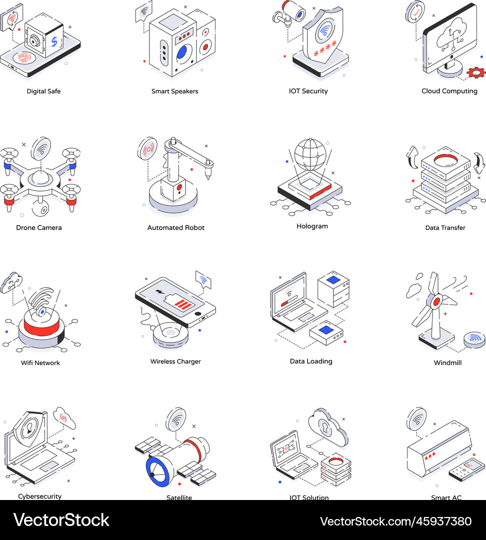 Set of internet technology isometric icons Vector Image