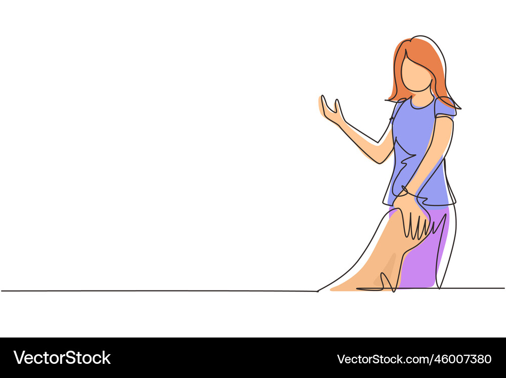 Single one line drawing woman walking on romantic Vector Image