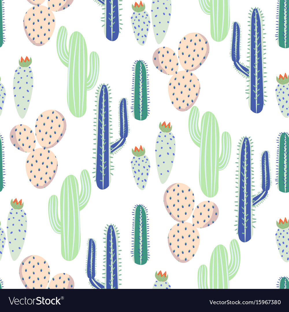 Various cacti desert seamless pattern Royalty Free Vector